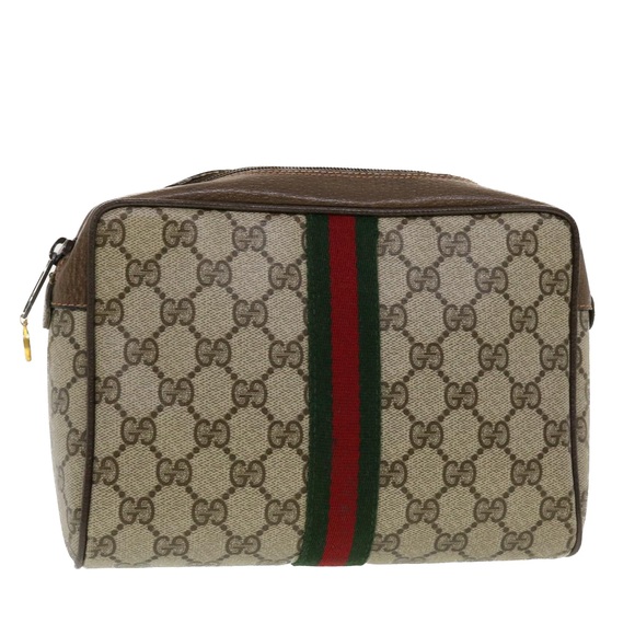Gucci | Bags | Gucci Gg Canvas Web Sherry Line Clutch Bag Beige Red ...